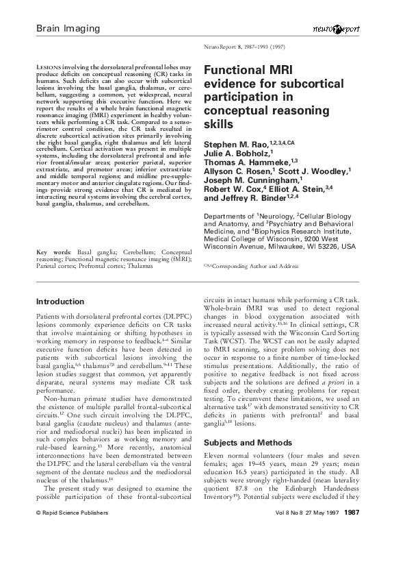 (PDF) Functional MRI evidence for subcortical participation in conceptual reasoning skills