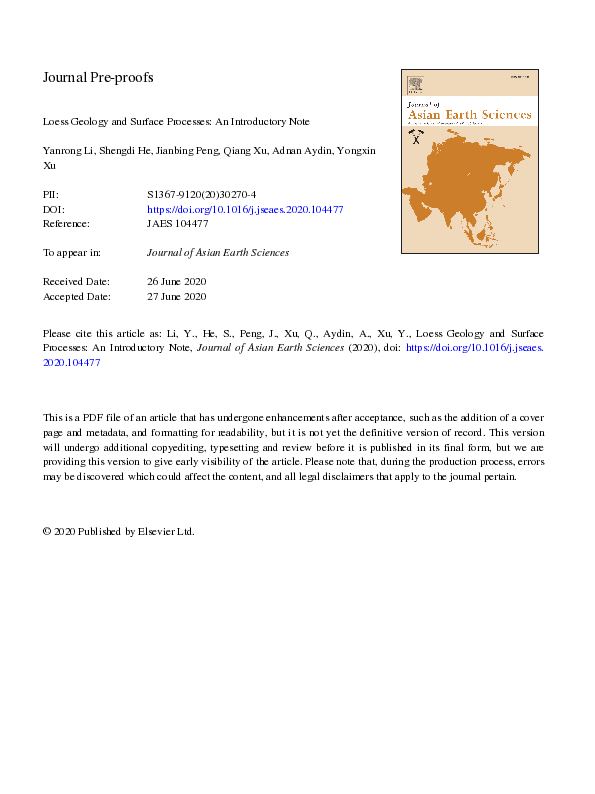 (PDF) Loess geology and surface processes: An introductory note
