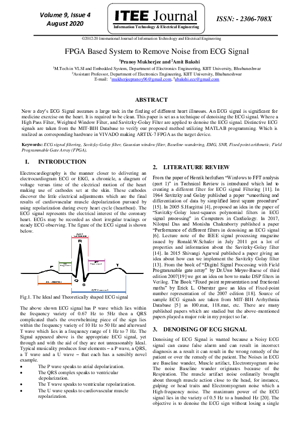 Pdf Fpga Based System To Remove Noise From Ecg Signal Amit Bakshi