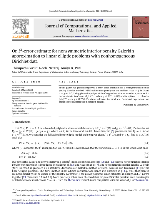 Pdf On L2 Error Estimate For Nonsymmetric Interior Penalty Galerkin Approximation To Linear