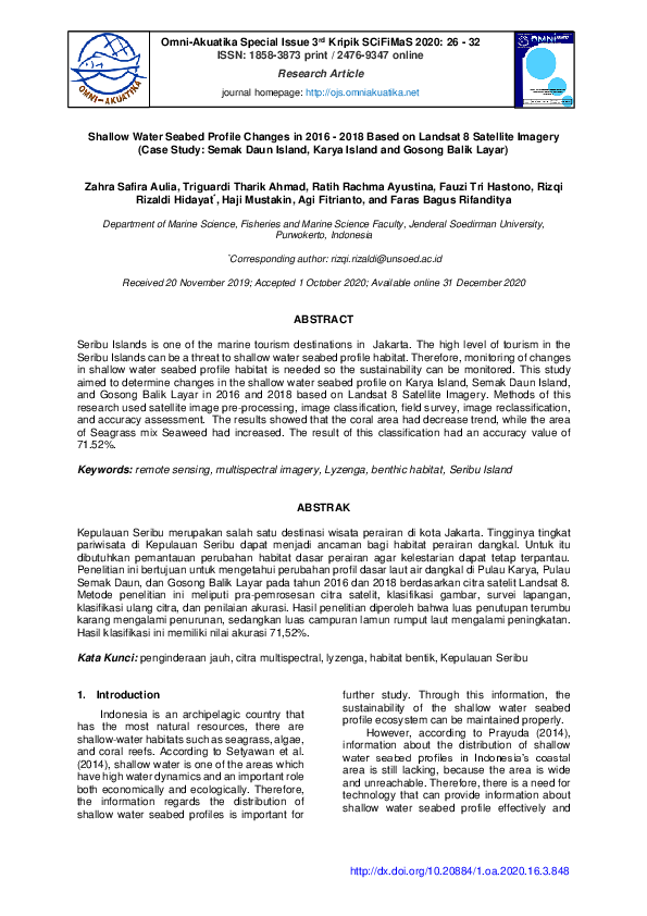(PDF) Shallow Water Seabed Profile Changes in 2016 - 2018 Based on Landsat 8 Satellite Imagery ...