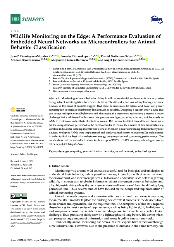 Pdf Wildlife Monitoring On The Edge A Performance Evaluation Of Embedded Neural Networks On