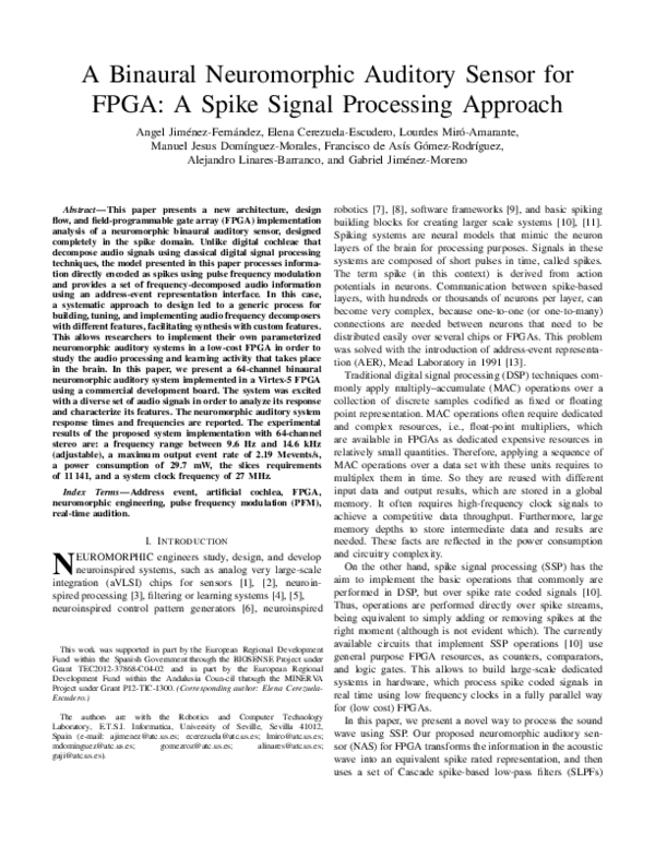 (PDF) A Binaural Neuromorphic Auditory Sensor for FPGA: A Spike Signal Processing Approach