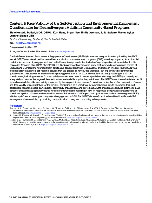 (PDF) Content & Face Validity of the Self-Perception and Environmental ...