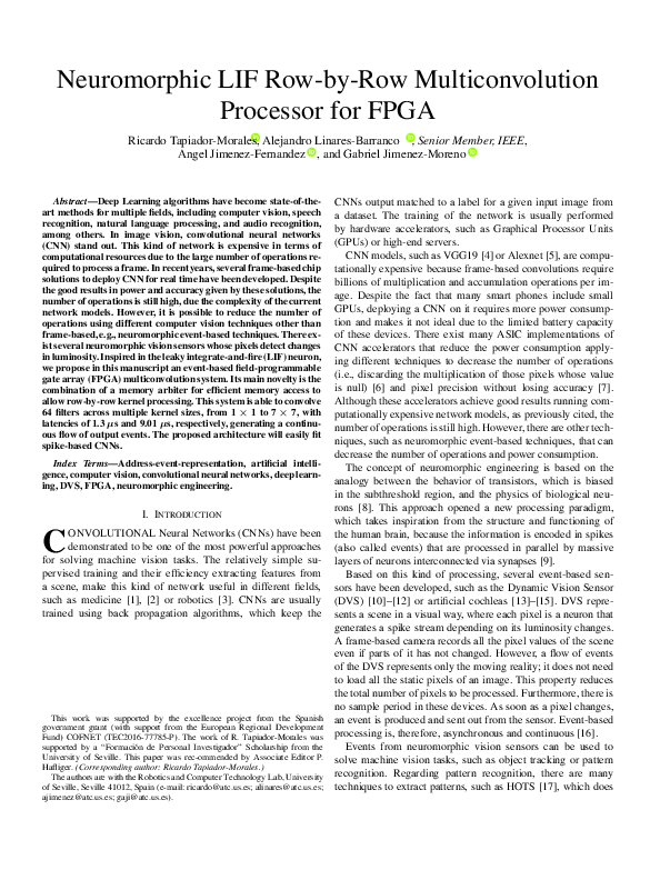 Pdf Neuromorphic Lif Row By Row Multi Convolution Processor For Fpga 