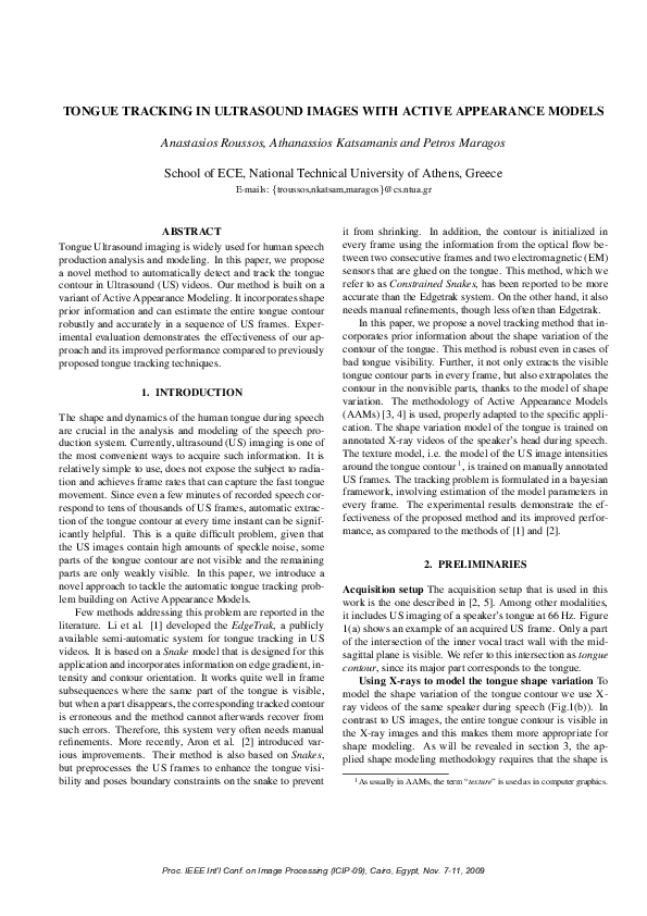 Pdf Tongue Tracking In Ultrasound Images With Active Appearance Models