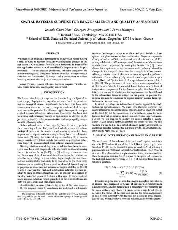 (PDF) Spatial Bayesian surprise for image saliency and quality assessment