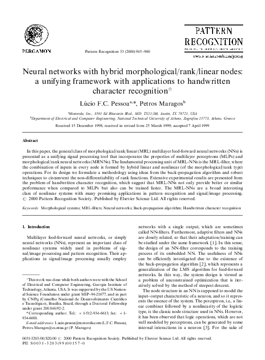 (PDF) Neural networks with hybrid morphological/rank/linear nodes: a unifying framework with ...