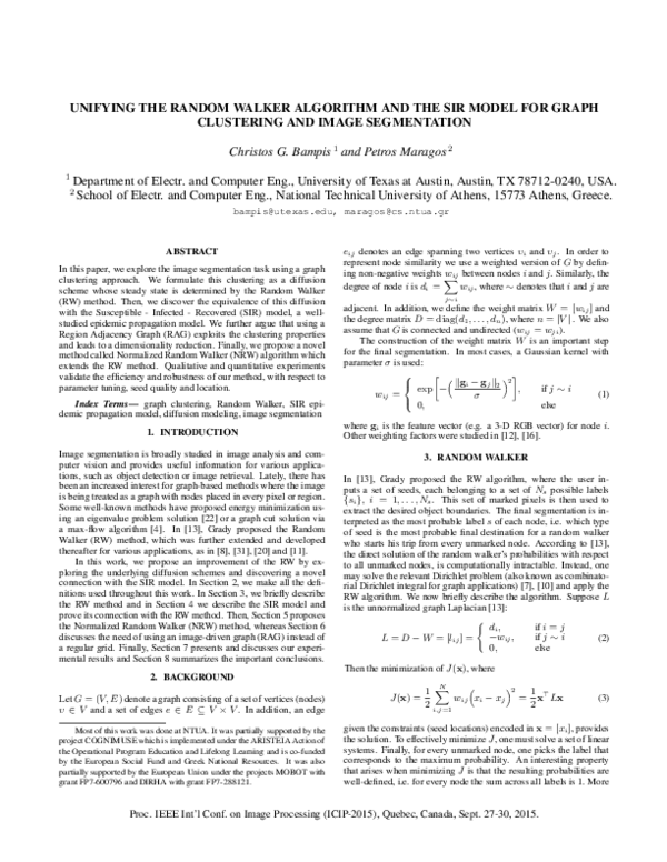 (PDF) Unifying the random walker algorithm and the SIR model for graph clustering and image ...