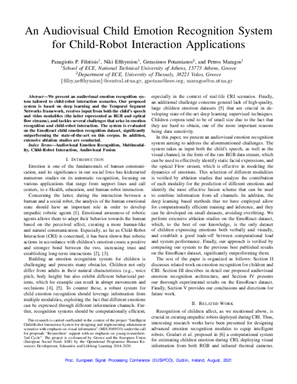 (PDF) An Audiovisual Child Emotion Recognition System for Child-Robot Interaction Applications ...