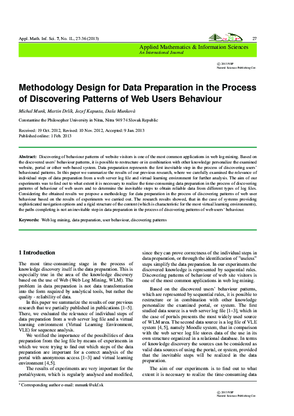 Pdf Methodology Design For Data Preparation In The Process Of Discovering Patterns Of Web