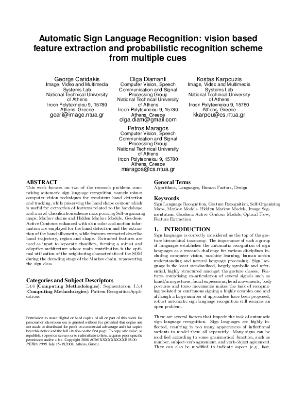 (PDF) Automatic sign language recognition | Petros Maragos - Academia.edu