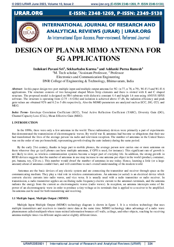 (PDF) DESIGN OF PLANAR MIMO ANTENNA FOR 5G APPLICATIONS