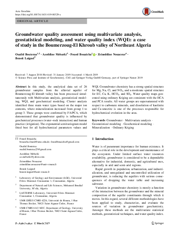 Pdf Groundwater Quality Assessment Using Multivariate Analysis Geostatistical Modeling And