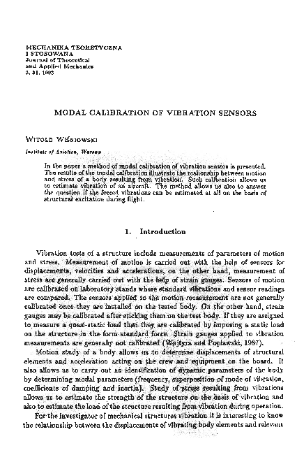 (PDF) Modal calibration of vibration sensors | Witold Wisniowski - Academia.edu