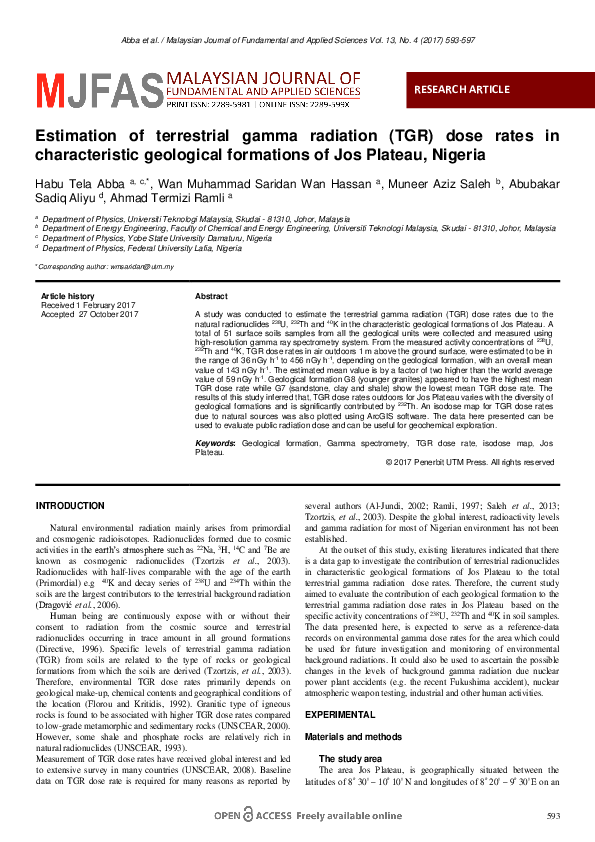 (PDF) TGR Dose Rates in Jos Plateau Geology