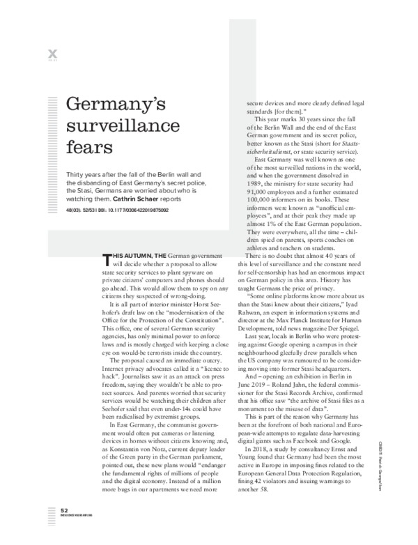 (PDF) Germany’s surveillance fears: Thirty years on from the fall of ...