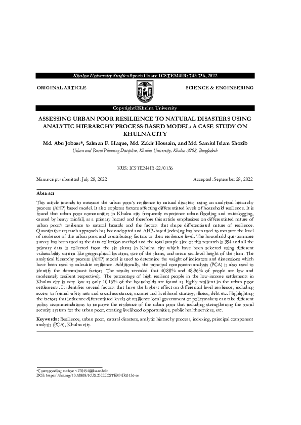 (PDF) Assessing Urban Poor Resilience to Natural Disasters Using Analytic Hierarchy Process ...