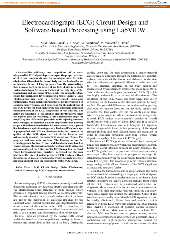 (PDF) Electrocardiograph (ECG) Circuit Design and Software-based Processing using LabVIEW