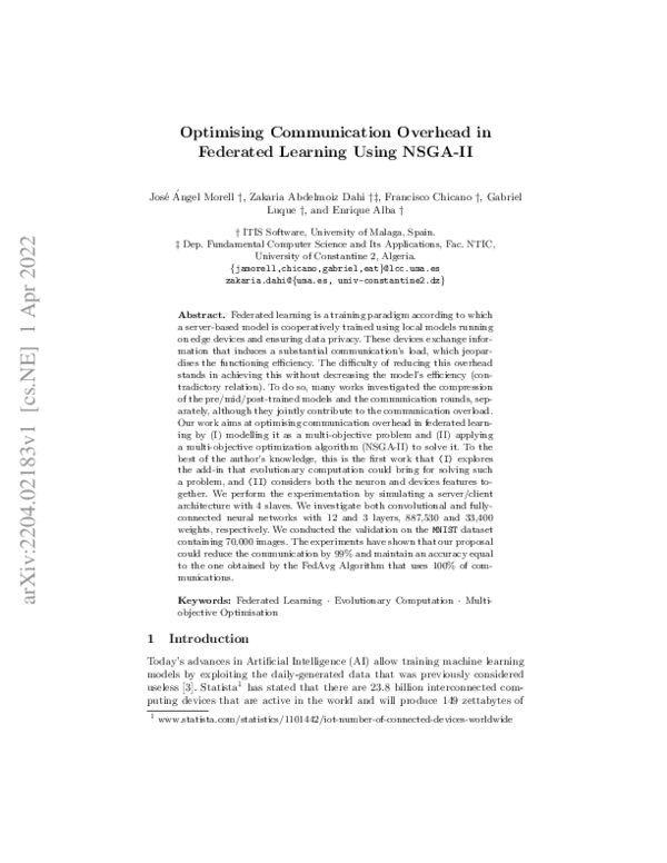 (PDF) Optimising Communication Overhead in Federated Learning Using NSGA-II