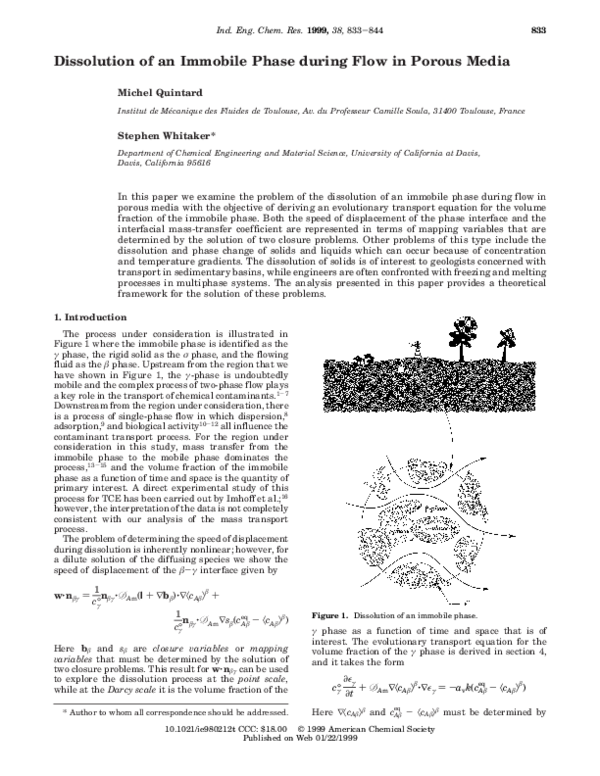 (PDF) Dissolution of an Immobile Phase during Flow in Porous Media