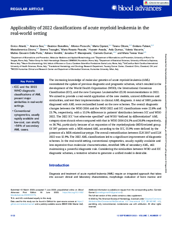 (PDF) Applicability of 2022 classifications of acute myeloid leukemia ...