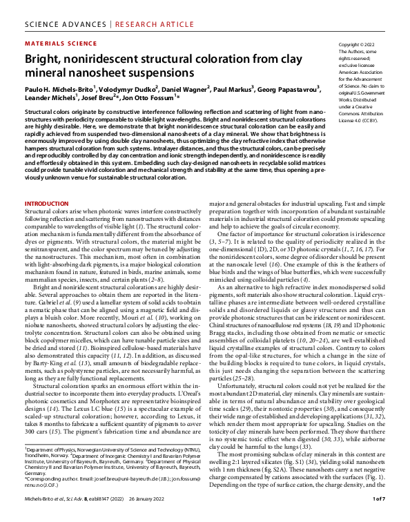 (PDF) Bright, noniridescent structural coloration from clay mineral ...