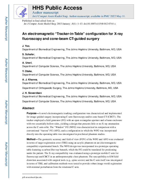(PDF) An electromagnetic “Tracker-in-Table” configuration for X-ray fluoroscopy and cone-beam CT ...