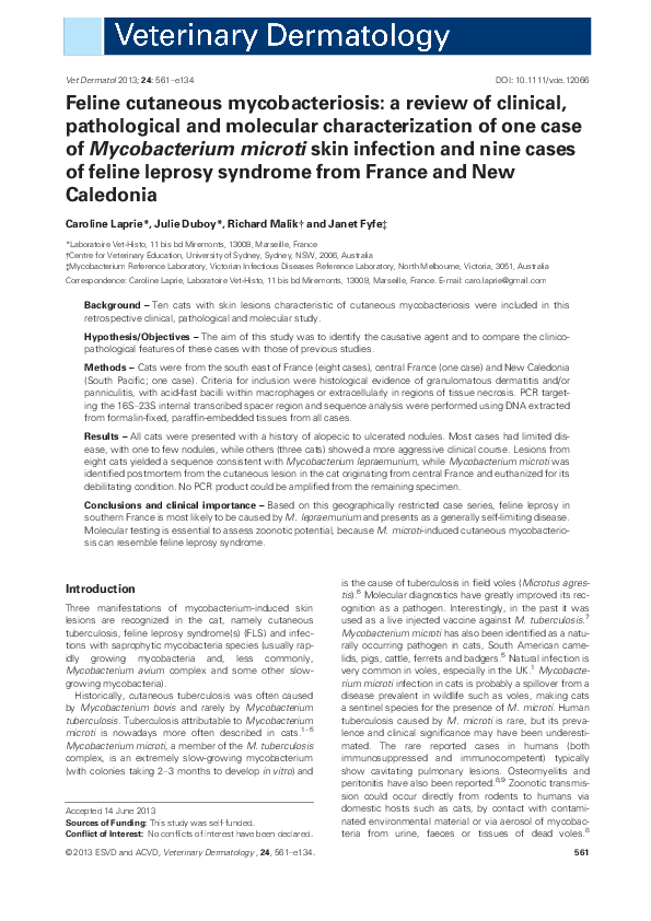 (PDF) Feline cutaneous mycobacteriosis: a review of clinical ...