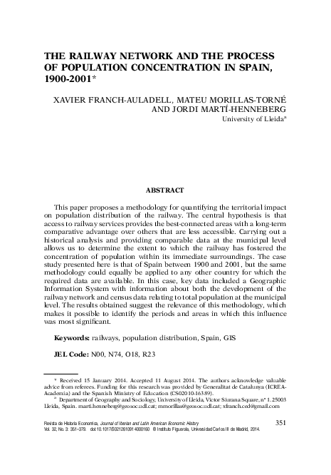 (PDF) The Railway Network and the Process of Population Concentration ...