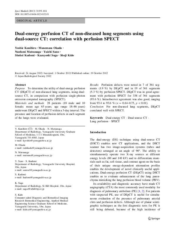 (PDF) Dual-energy perfusion CT of non-diseased lung segments using dual-source CT: correlation ...