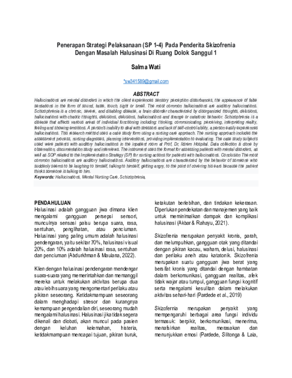 (PDF) Penerapan Strategi Pelaksanaan (SP 1-4) Pada Penderita ...
