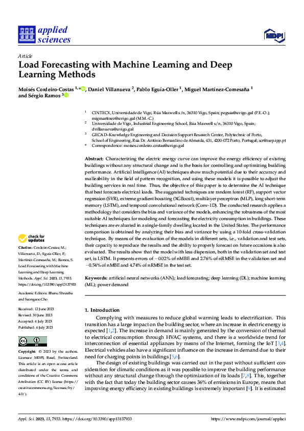 (PDF) Load Forecasting with Machine Learning and Deep Learning Methods