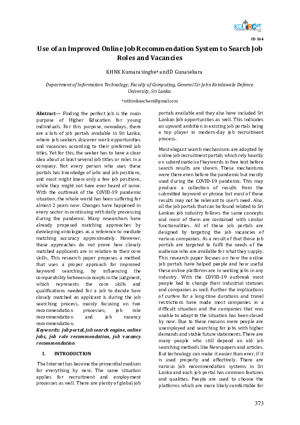 (PDF) Use of an Improved Online Job Recommendation System to Search Job ...