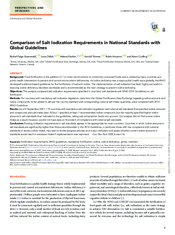 (PDF) Comparison of Salt Iodization Requirements in National Standards ...