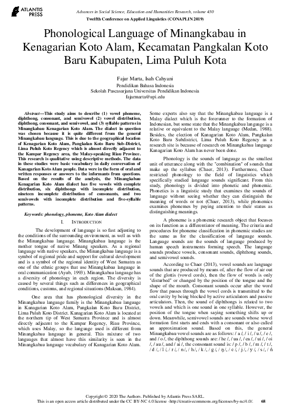 (PDF) Phonological Language of Minangkabau in Kenagarian Koto Alam ...