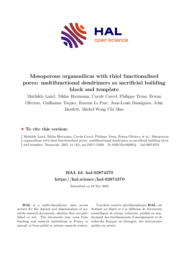 (PDF) Mesoporous organosilicas with thiol functionalised pores ...