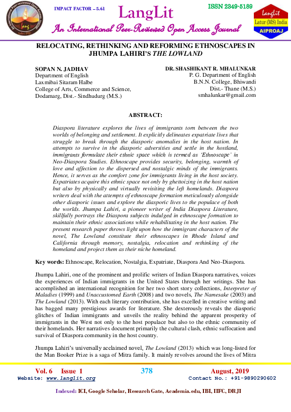 (PDF) RELOCATING, RETHINKING AND REFORMING ETHNOSCAPES IN JHUMPA LAHIRI ...