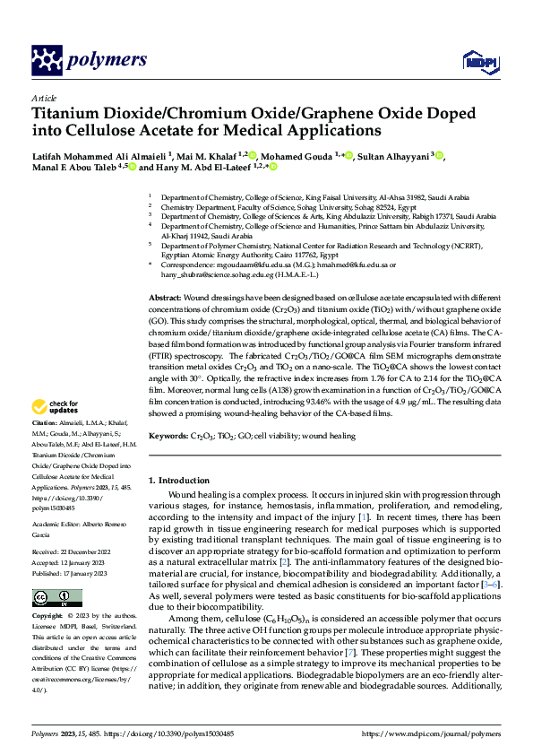 (PDF) Titanium Dioxide/Chromium Oxide/Graphene Oxide Doped into Cellulose Acetate for Medical ...