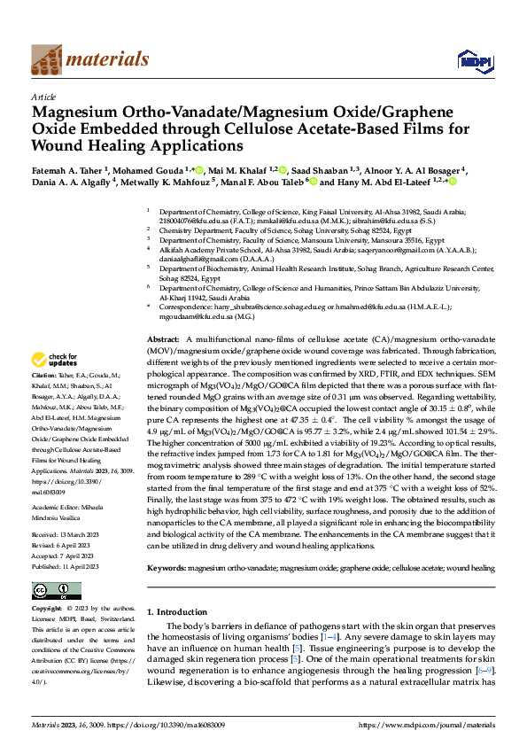 (PDF) Magnesium Ortho-Vanadate/Magnesium Oxide/Graphene Oxide Embedded through Cellulose Acetate ...