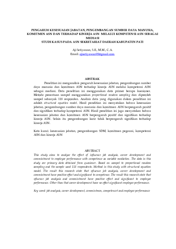 (DOC) PENGARUH KESESUAIAN JABATAN, PENGEMBANGAN SUMBER DAYA MANUSIA ...