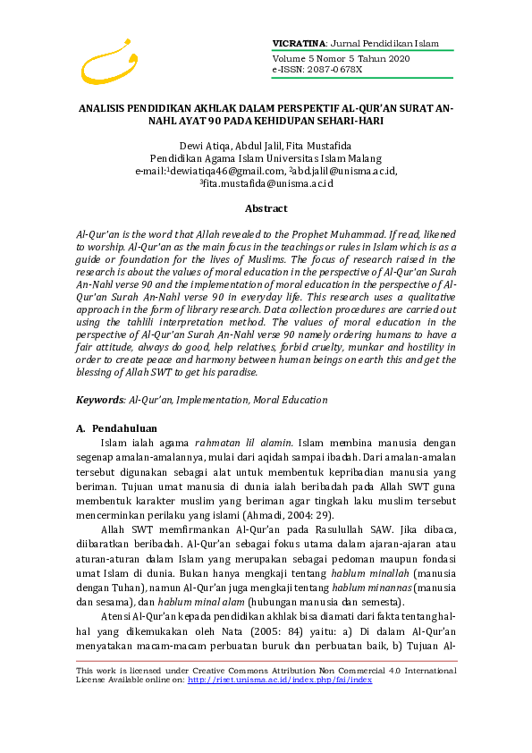 (PDF) Analisis Pendidikan Akhlak Dalam Perspektif Al-Qur’An Surat An-Nahl Ayat 90 Pada Kehidupan ...
