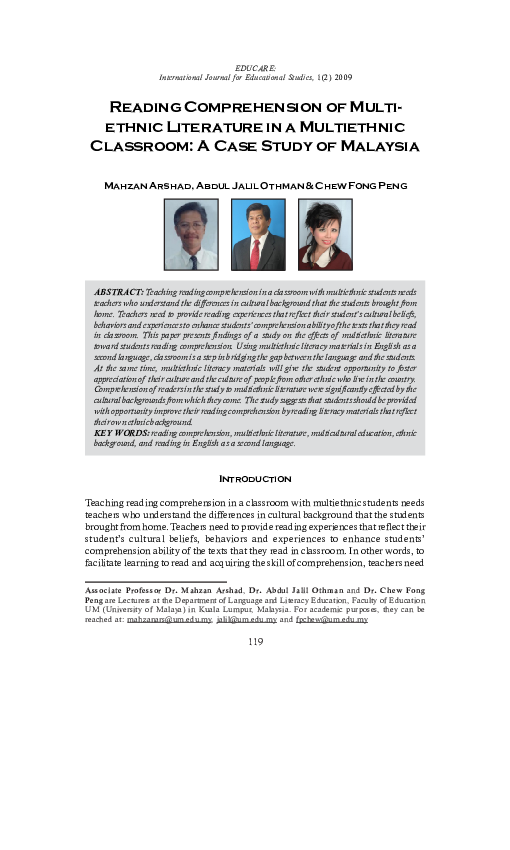 (PDF) Reading Comprehension of Multiethnic Literature in a Multiethnic ...