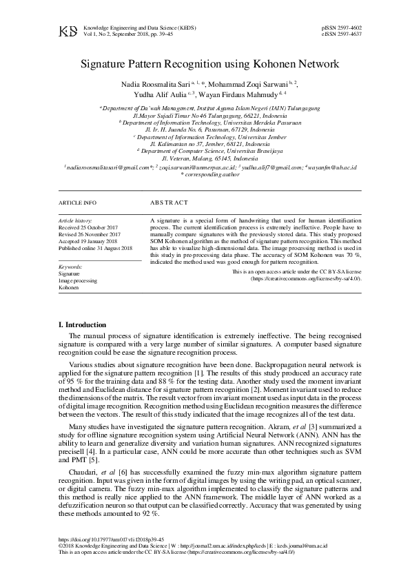 (PDF) Signature Pattern Recognition using Kohonen Network