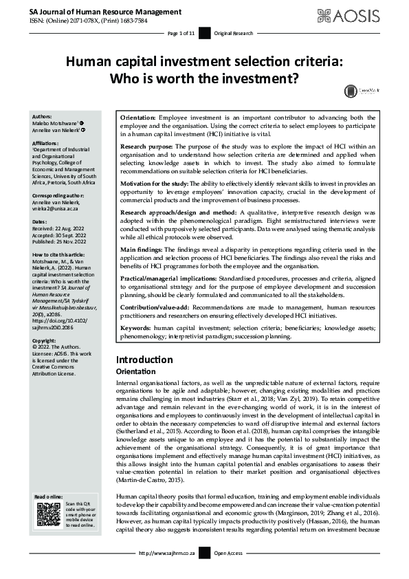 (PDF) Human capital investment selection criteria: Who is worth the ...