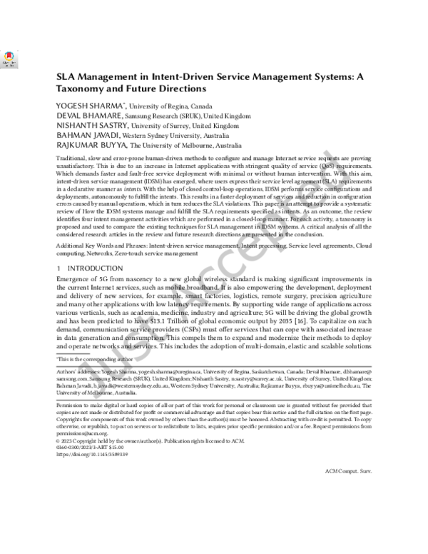 (PDF) SLA Management in Intent-Driven Service Management Systems: A Taxonomy and Future ...