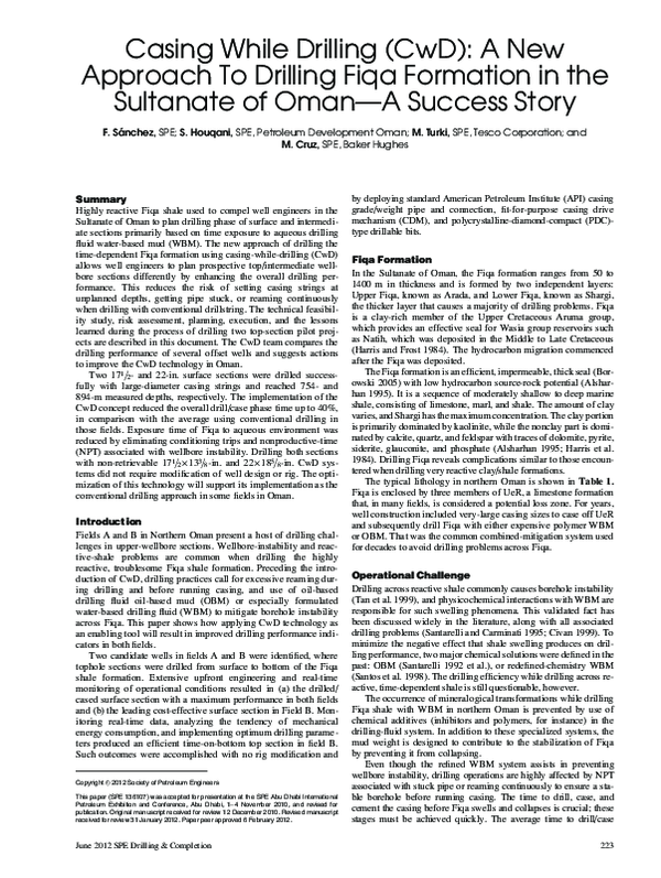 (PDF) Casing While Drilling (CwD): A New Approach To Drilling Fiqa ...