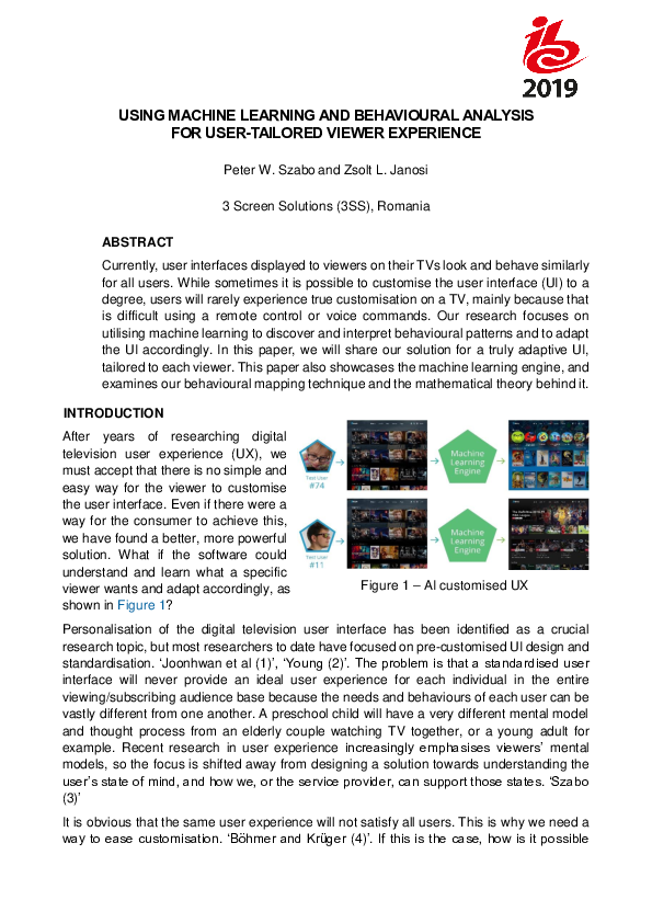 Pdf Using Machine Learning And Behavioural Analysis For User Tailored Viewer Experience