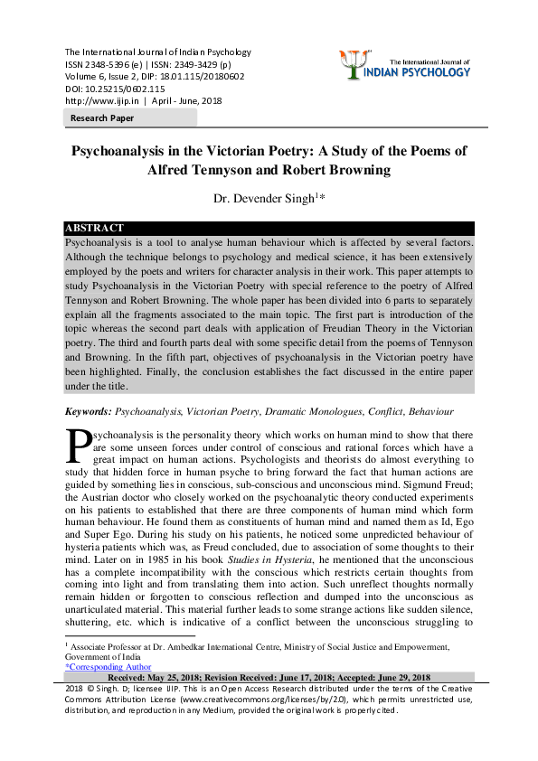 (PDF) Psychoanalysis in the Victorian Poetry: A Study of the Poems of ...