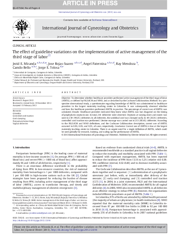 (PDF) O690 Active Management of the Third Stage of Labor: Are ...